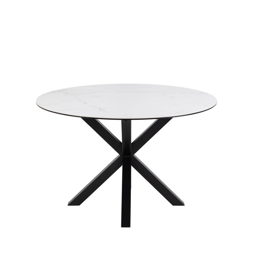 Table à manger 4 personnes ronde en céramique et métal - Blanc | Leroy ...