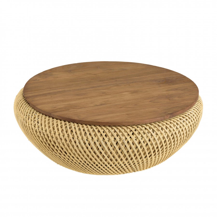 ALIDA - Table basse ronde 80x80cm en rotin beige plateau amovible ...