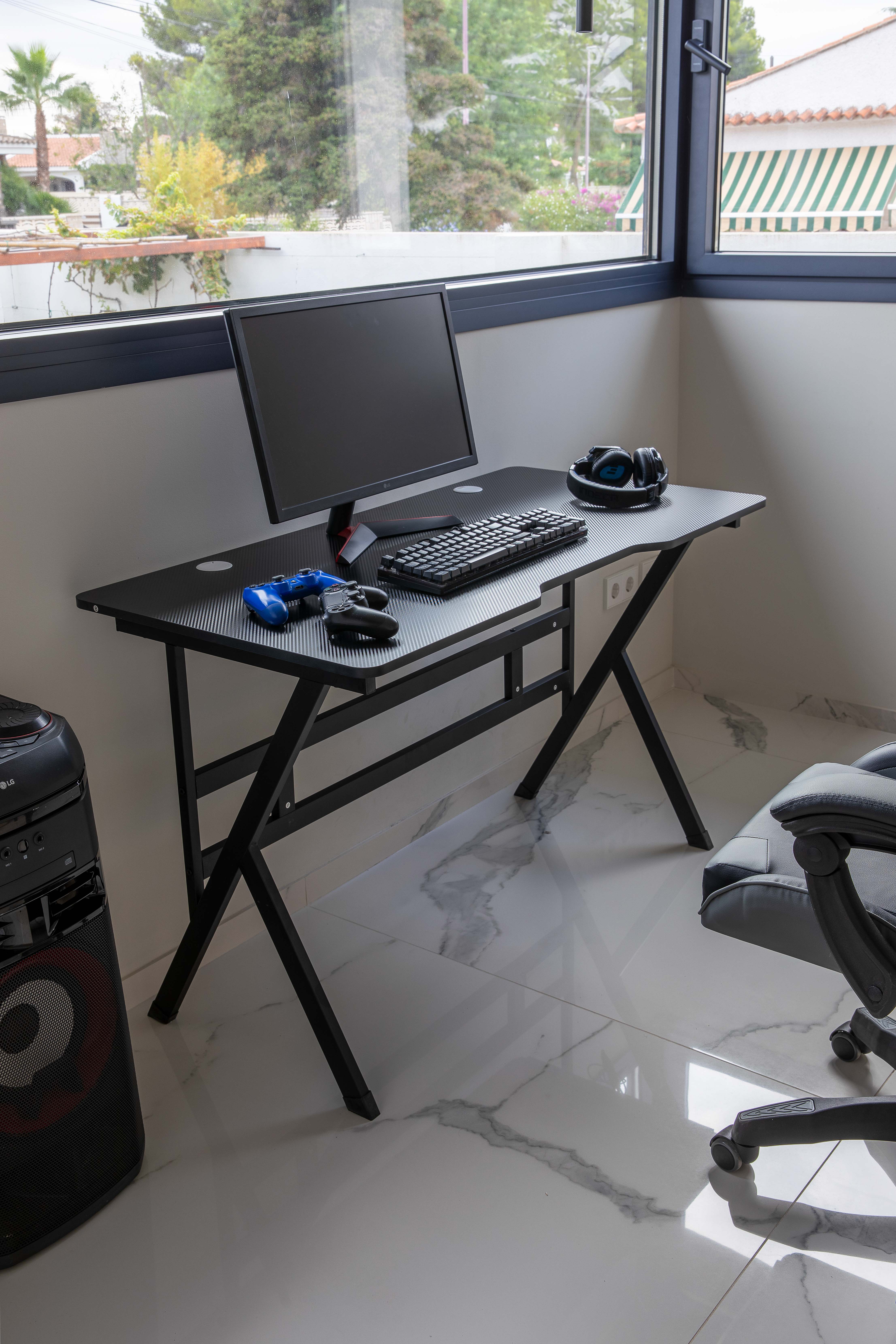 Mesa Gaming 120x60cm con Tablero Efecto Fibra de Carbono, Mesa Gamer de ...
