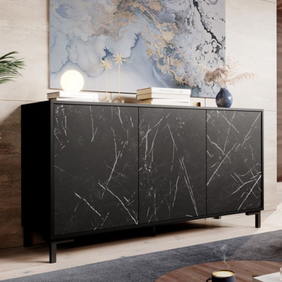 Buffet design effet marbre noir 150cm Ketla | Leroy Merlin