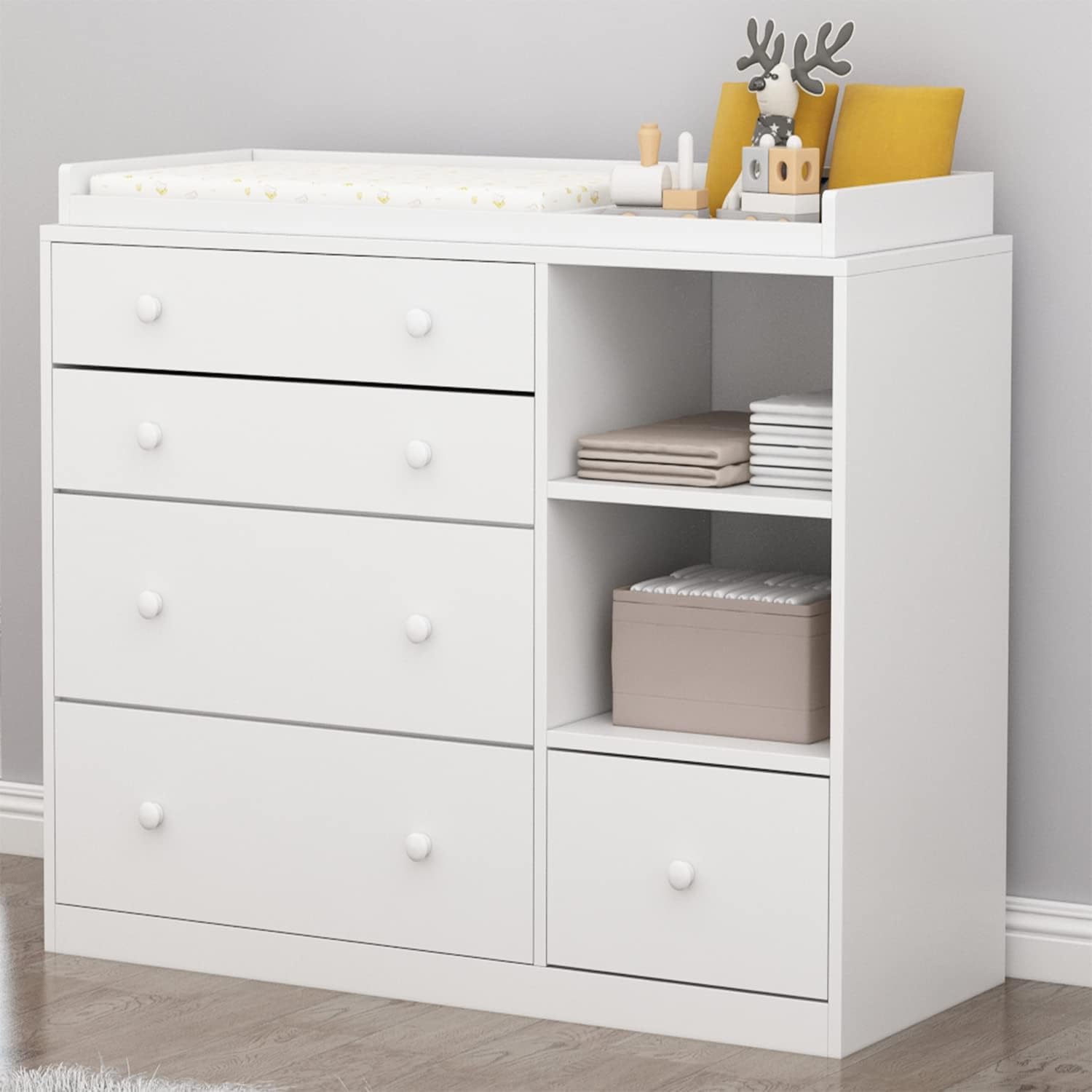 Commode à Langer chambre bébé avec 5 tiroirs et compartiment 120x50x91 ...