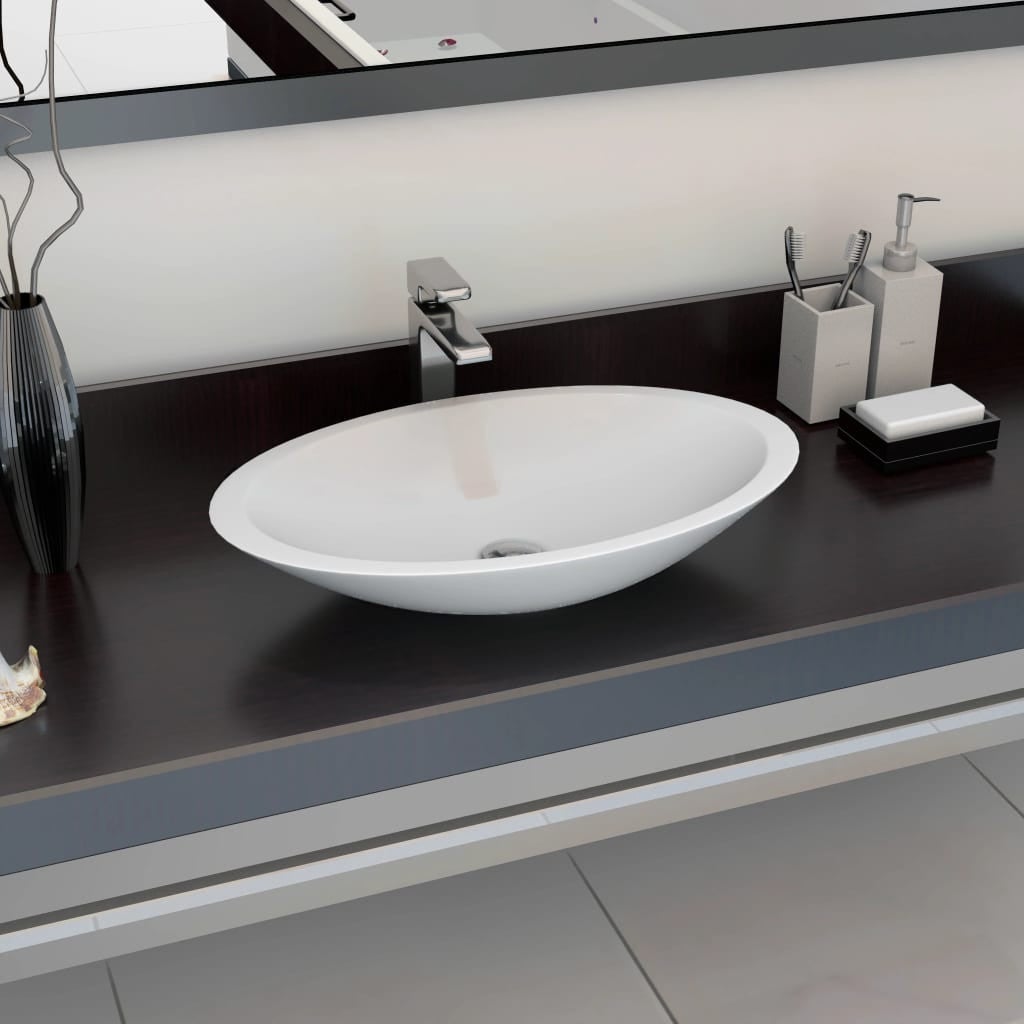 Lavabo 59,3x35,1x10,7 cm Fonte minérale/marbre Blanc | Leroy Merlin