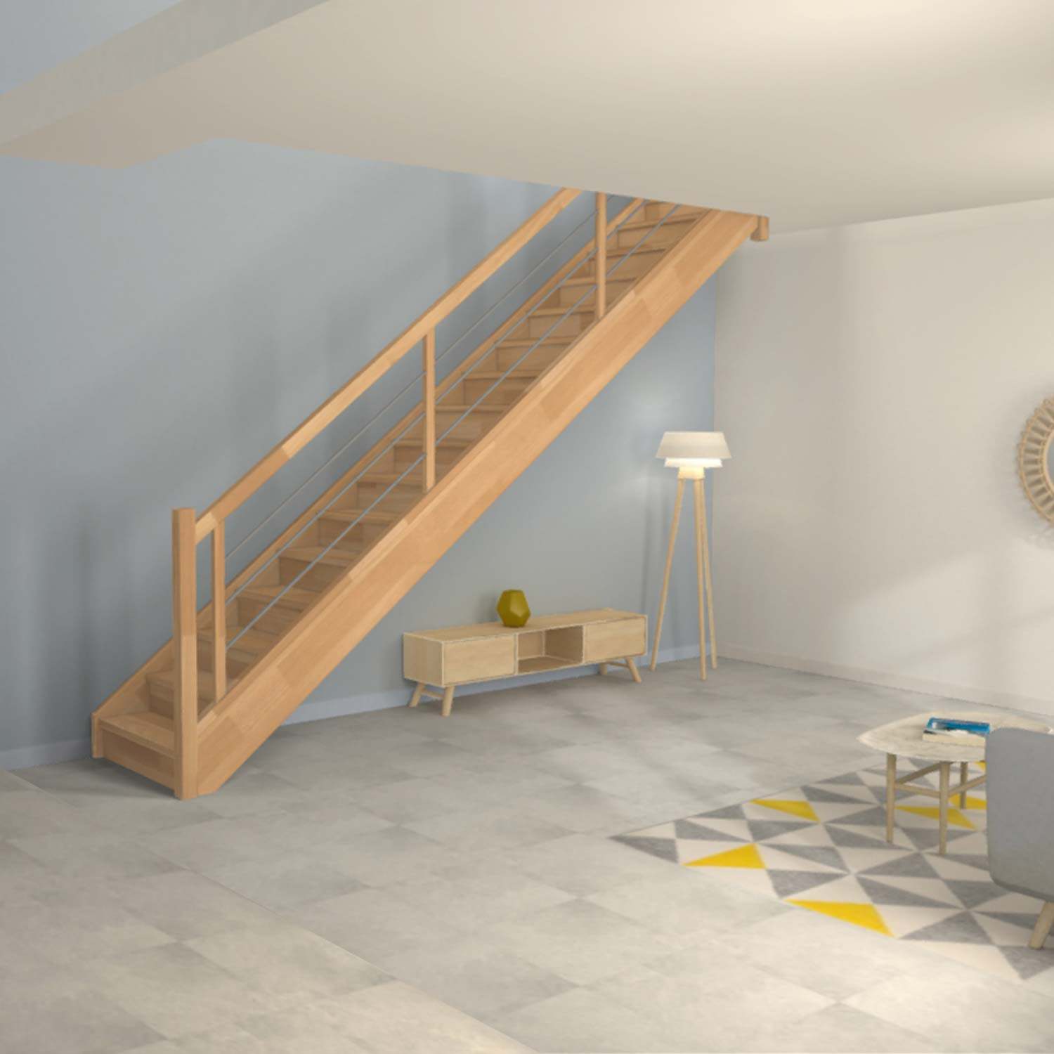 Escalier droit Contemporain en Hêtre, avec contremarche, avec rampe à ...