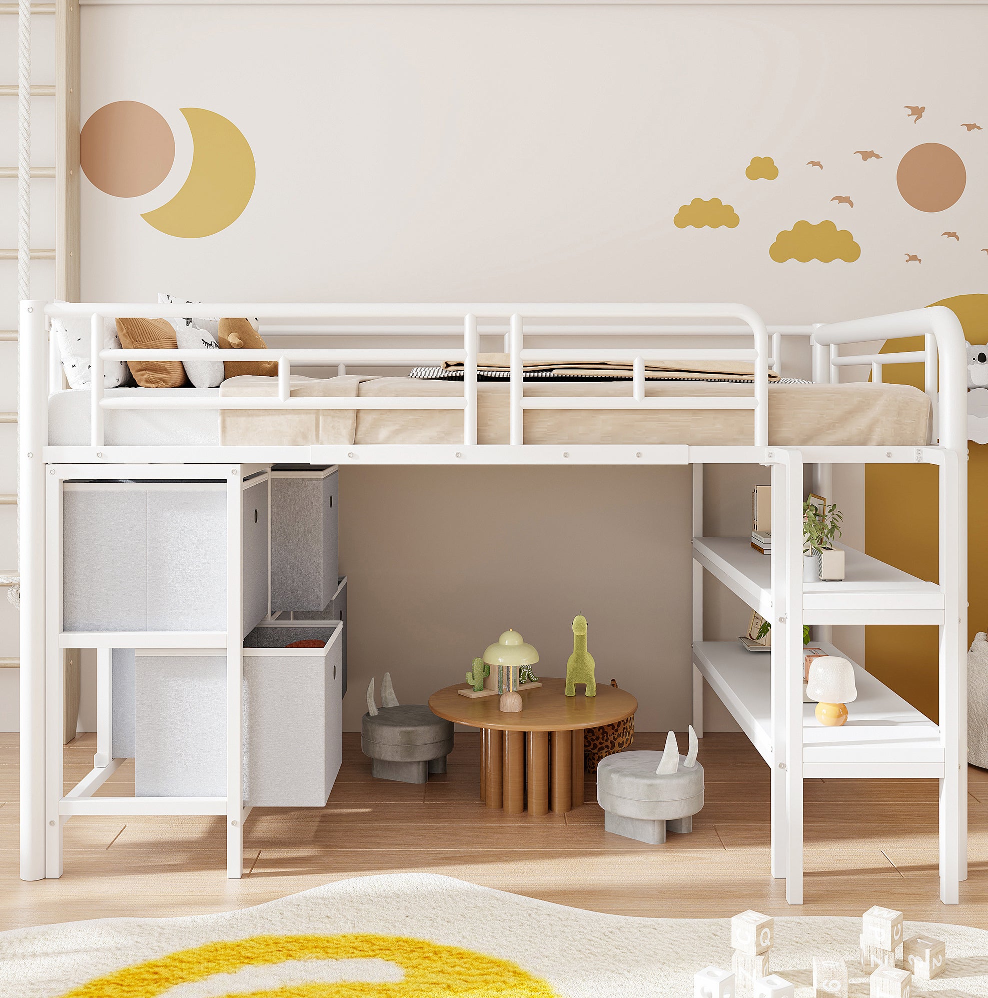 Litera alta infantil 90x200 cm escalera ancha almacenamiento bordes ...