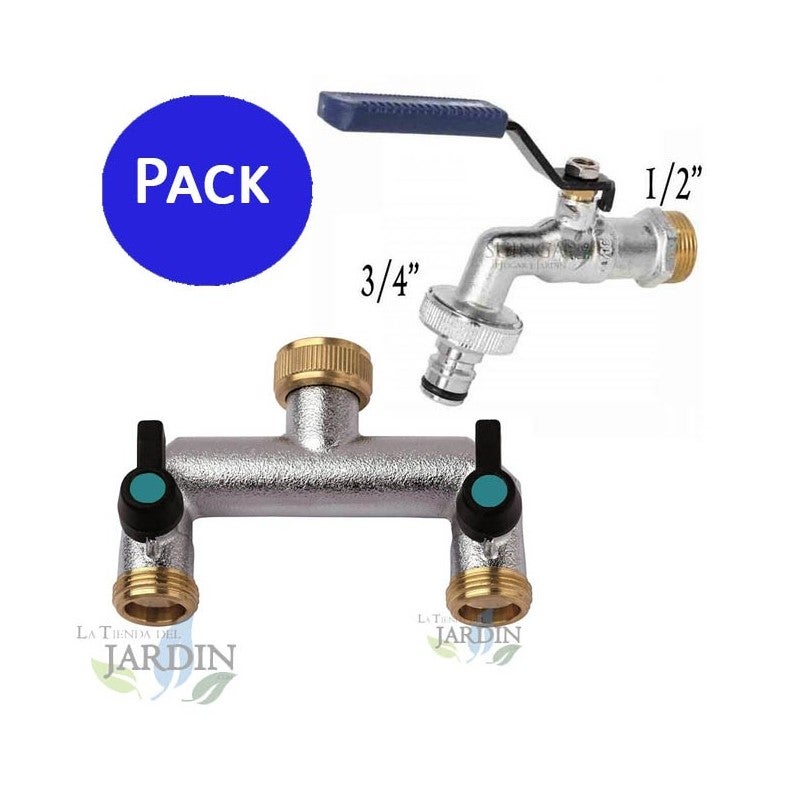 Robinet de jardin arrosage 1/2'' + Répartiteur 2 sorties métalliques ...