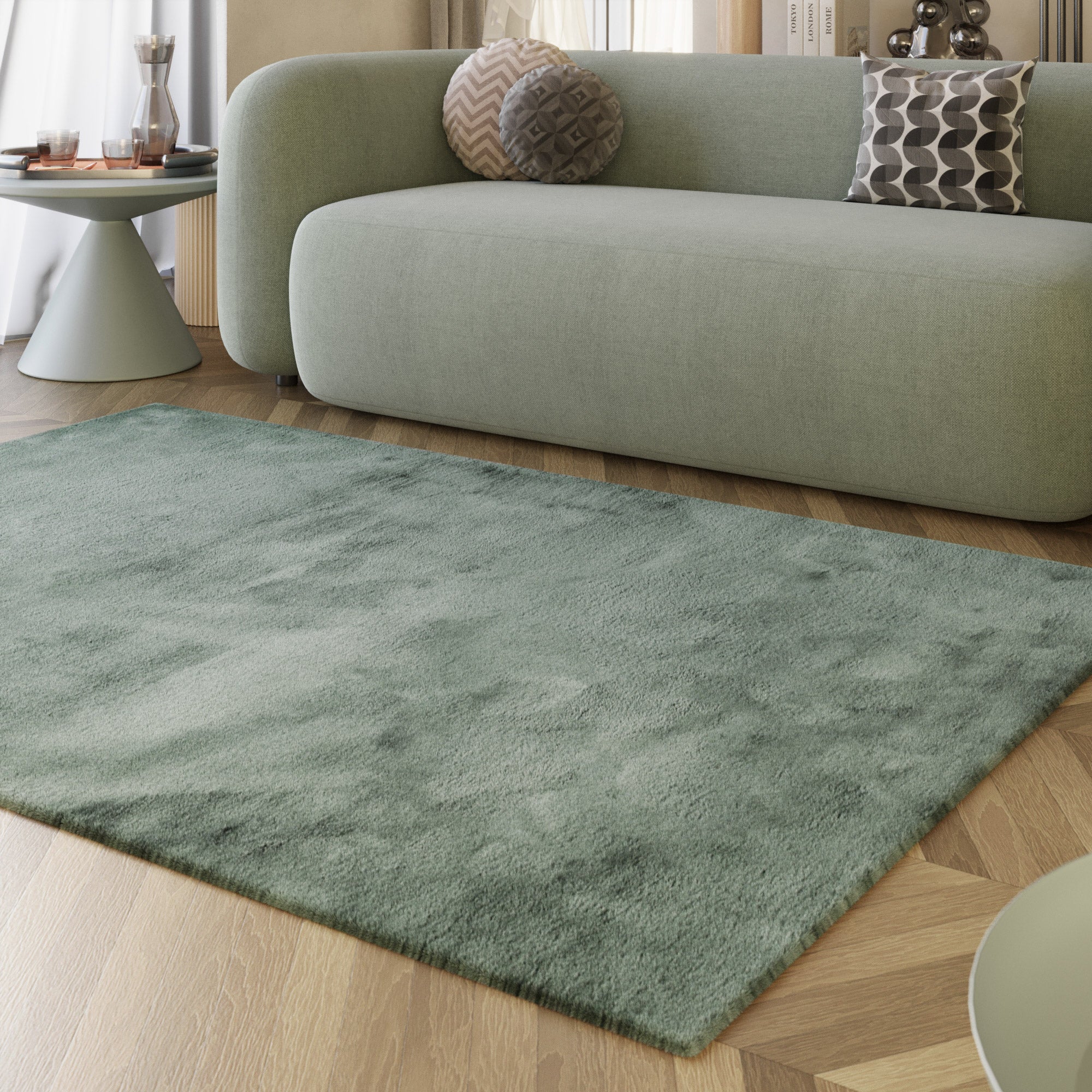 Tapis imitation fourrure lapin doux tufté vert sauge 160x230 ALICE ...