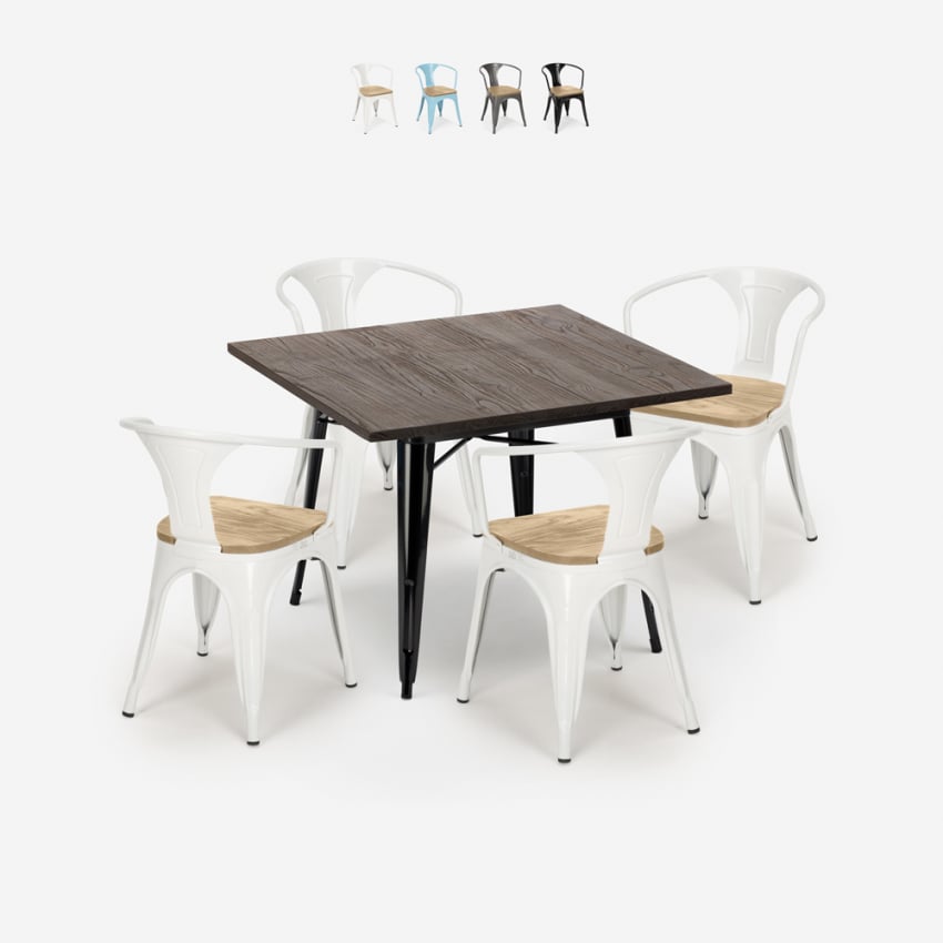 Table 80x80 + 4 chaises style en métal cuisine et bar hustle black top ...