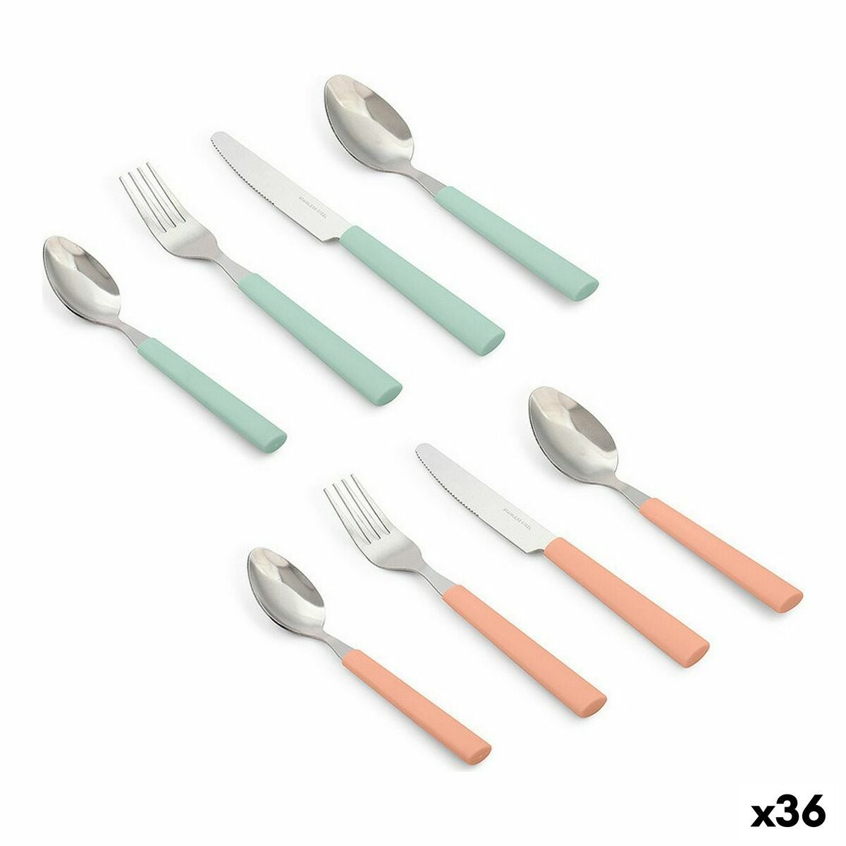 Set de Cubiertos Plástico Acero Inoxidable 4 Piezas (36 Unidades) (4 ...