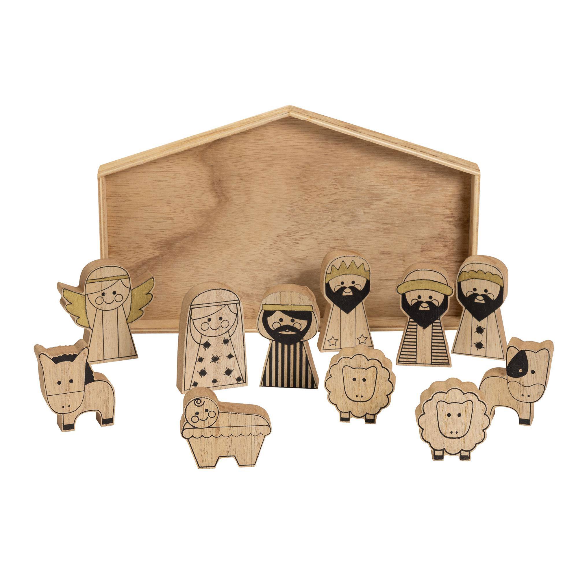 Crèche en bois à colorier pour enfants, composée de 11 pièces, 28,5 x ...