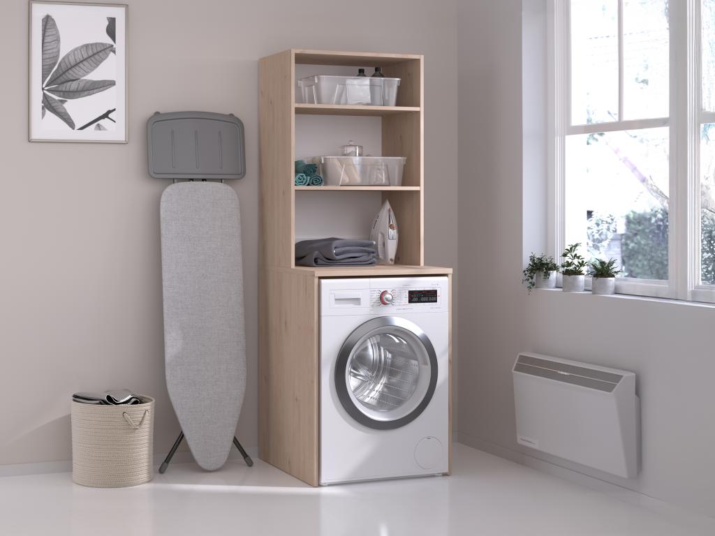 Meuble pour machine à laver avec étagères - Naturel clair - L65 x H184 ...
