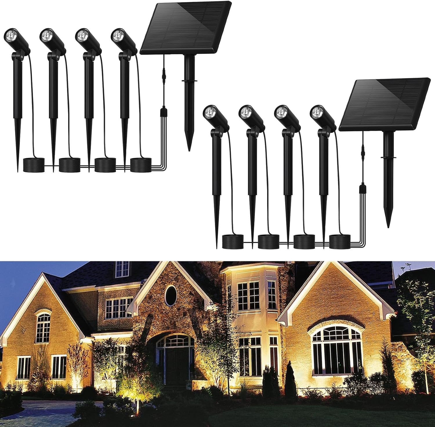 ZMH Lot de 2 Lampadaires Solaires pour Jardin avec Piquets – 8 Spots LED, Blanc Chaud IP65 ...