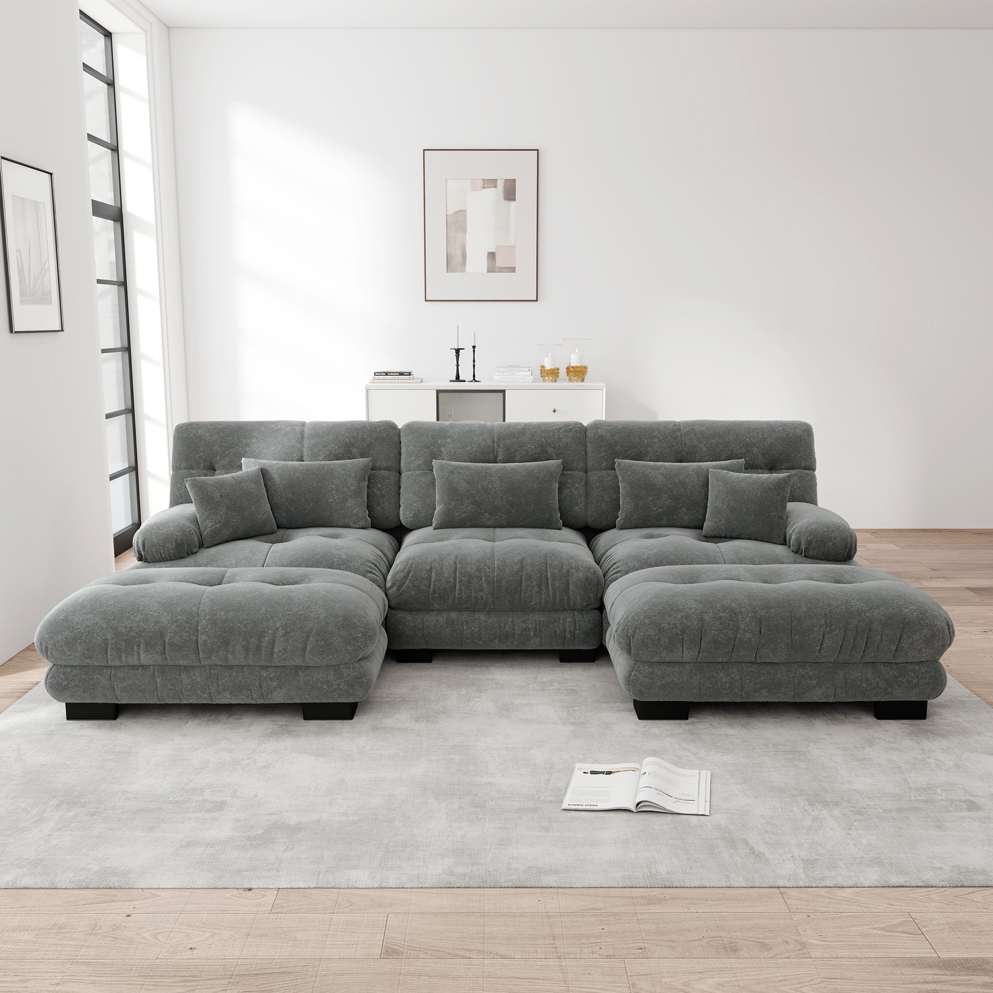 Sofá Modular U de Lujo Gris, Chenilla Suave, Cloud Couch Profunda ...