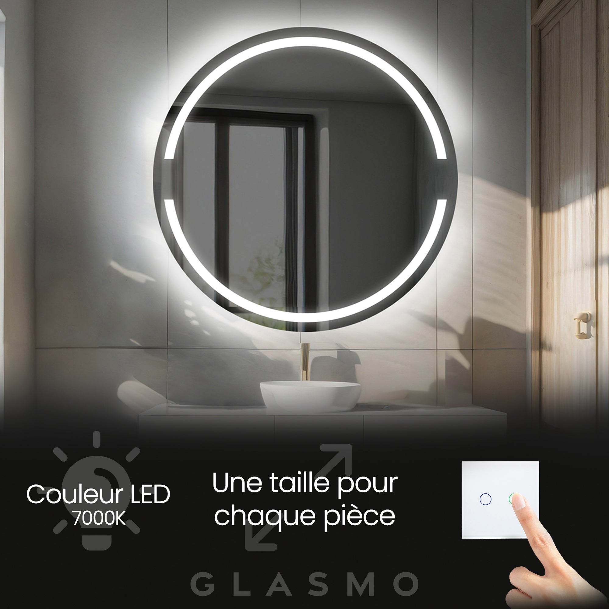 Miroir avec LED Illumination Salle de Bain - Eden | 80x80 cm | Miroir ...