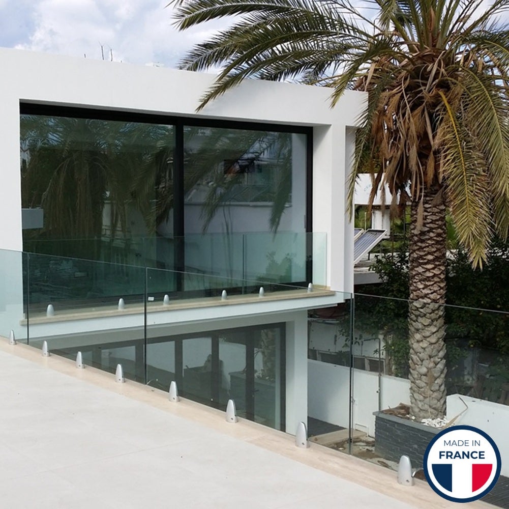 Garde-corps en verre feuilletée trempée 16 mm (88/2), kit 1 ml, pose ...