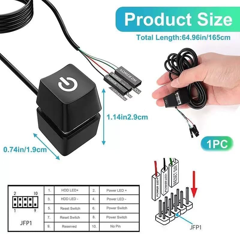 Botón de encendido externo para PC con interruptor mecánico, LED azul ...