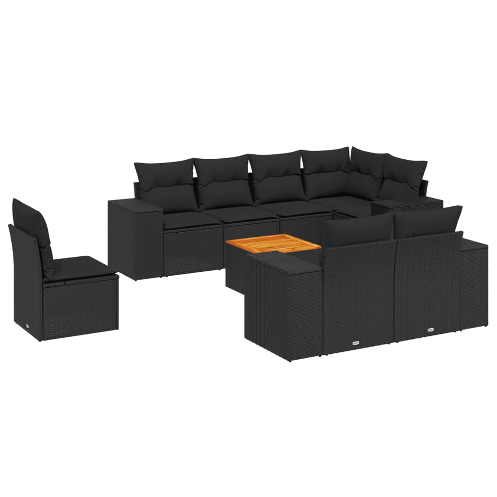 Set de sofás de jardín 8 piezas y cojines ratán sintético negro | Leroy ...