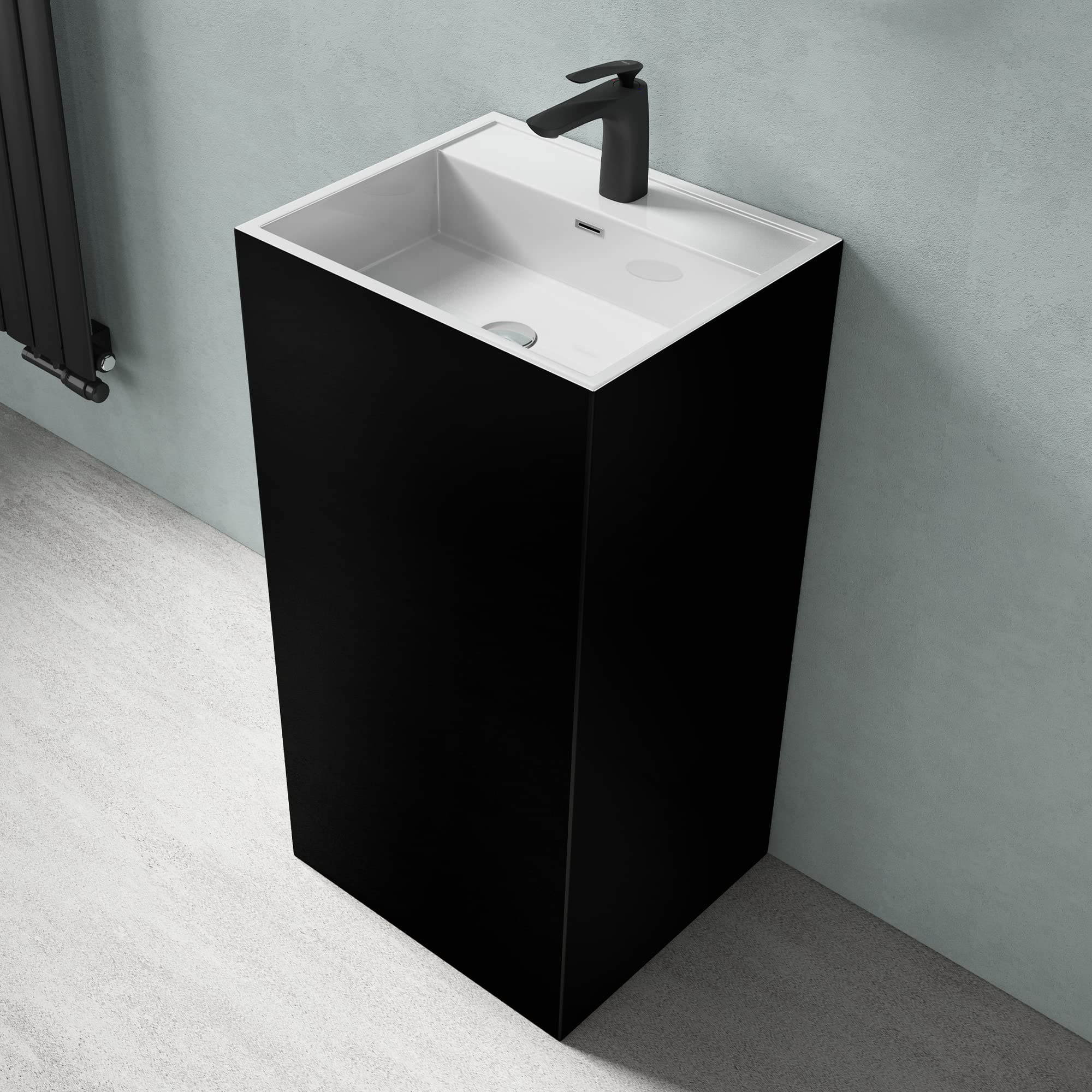 Doporro Lavabo sur Pied Noir Mat + Blanc Vasque Colonne en Fonte ...
