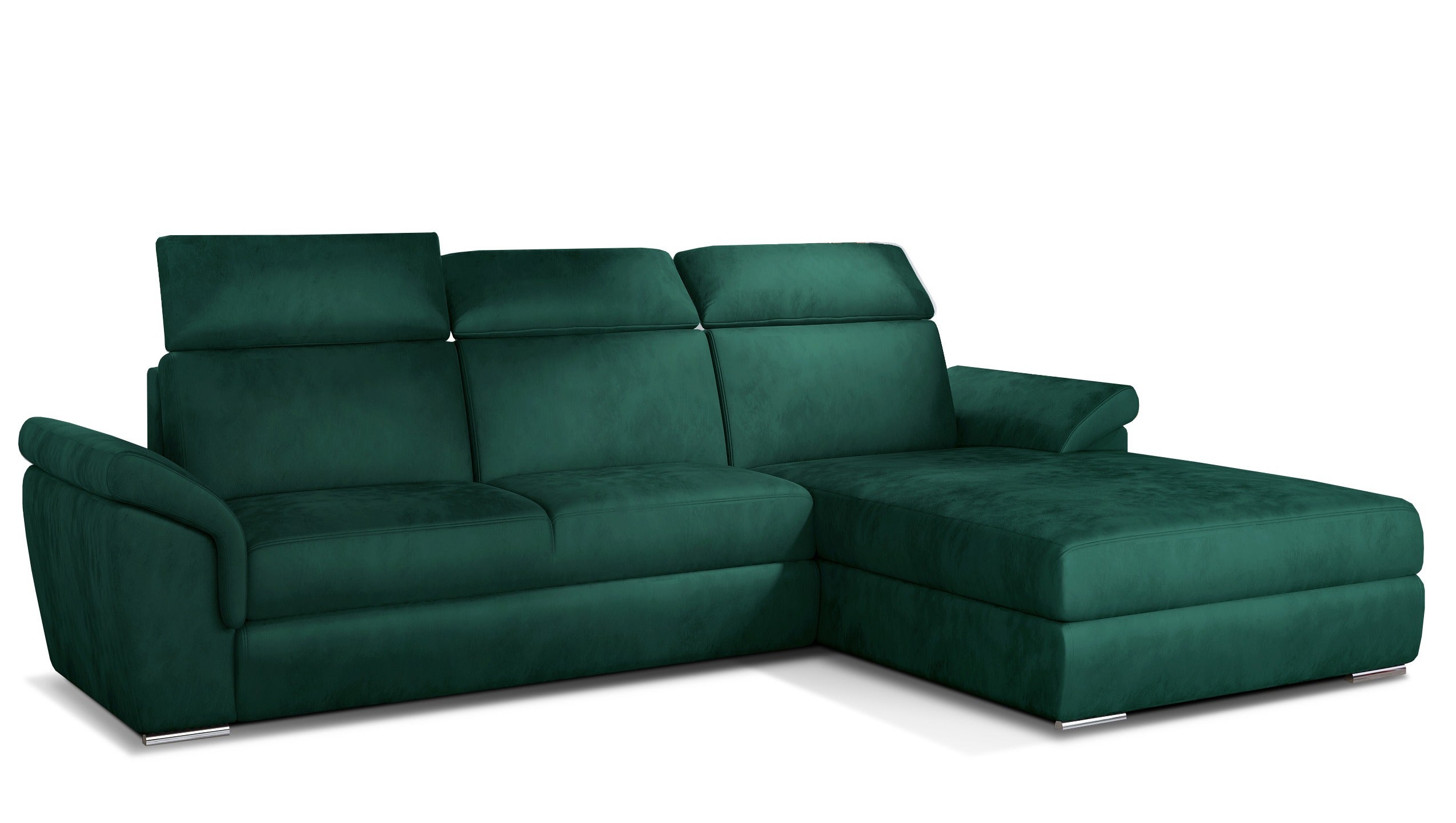 Canapé convertible d'angle droit velours vert têtières réglables Suzy ...