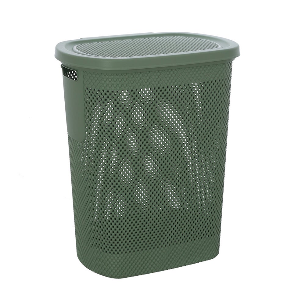 Bac à linge en plastique vert sauge avec couvercle 58 l Kamala | Leroy ...