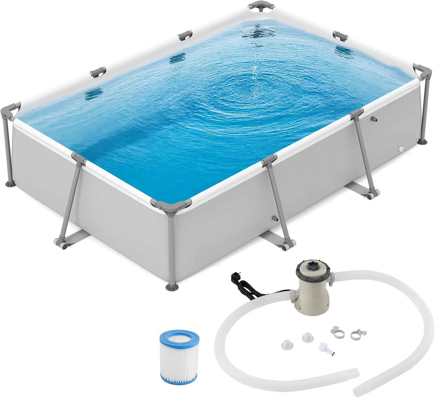 Piscina Desmontable Rectangular, con Bomba de Filtro y Cartucho ...