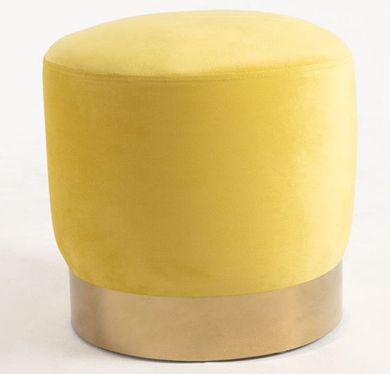 Puff redondo Hector de terciopelo amarillo con base de metal dorado ...
