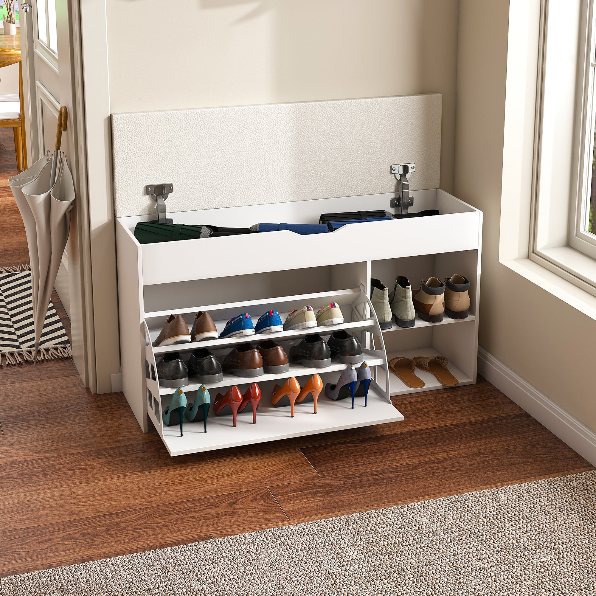 Banc chaussures blanc W100/D30/H52 cm, couloir avec articulation ...