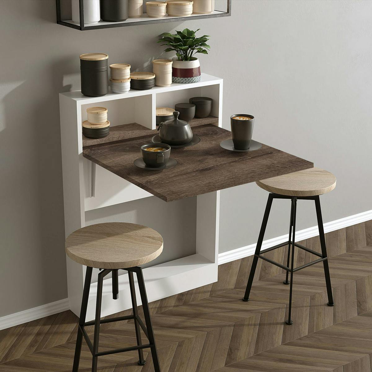 Table murale pliante effet bois foncé avec niches MARFA | Leroy Merlin