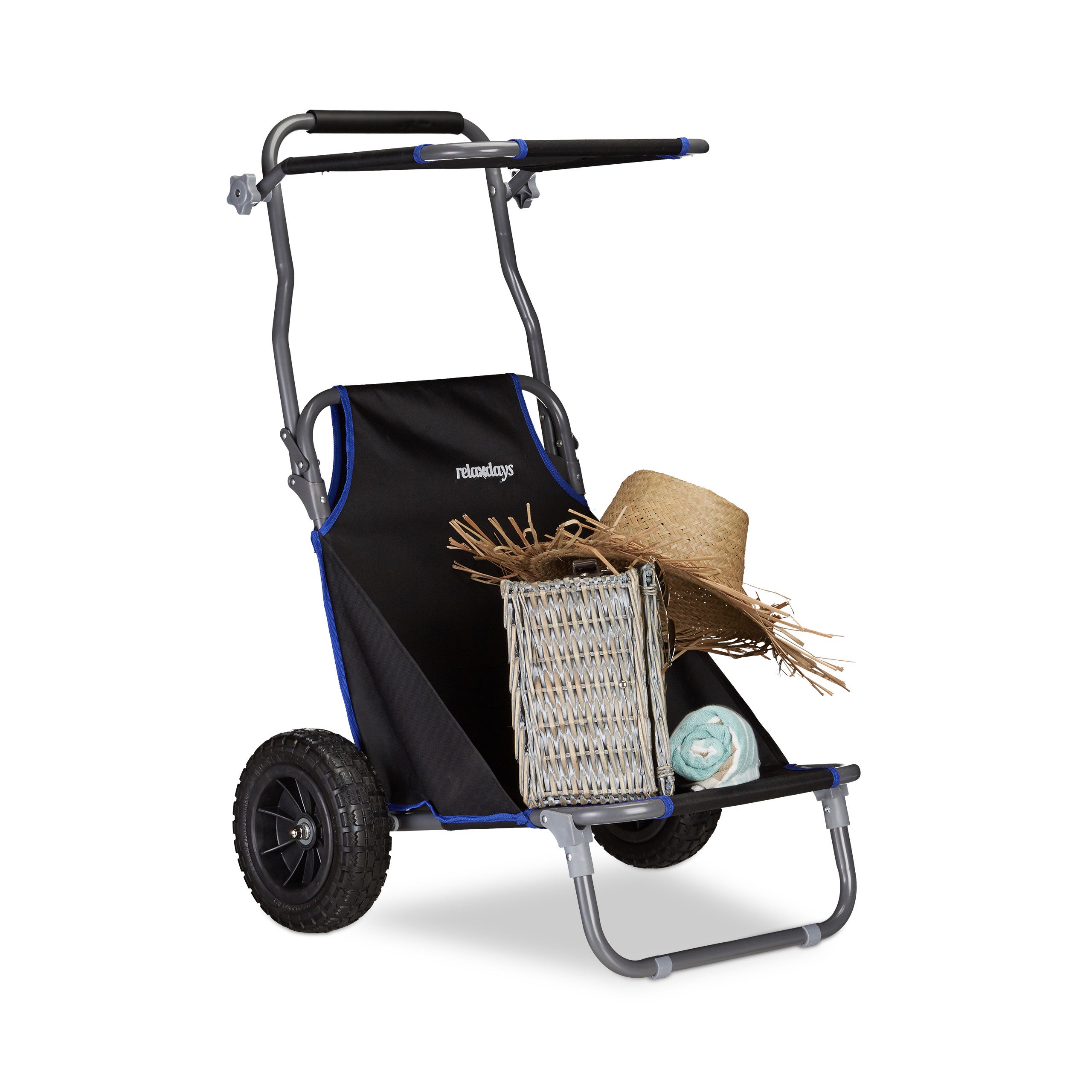 Relaxdays Chariot de Plage Pliant, Chaise de Plage Auvent Roulettes ...