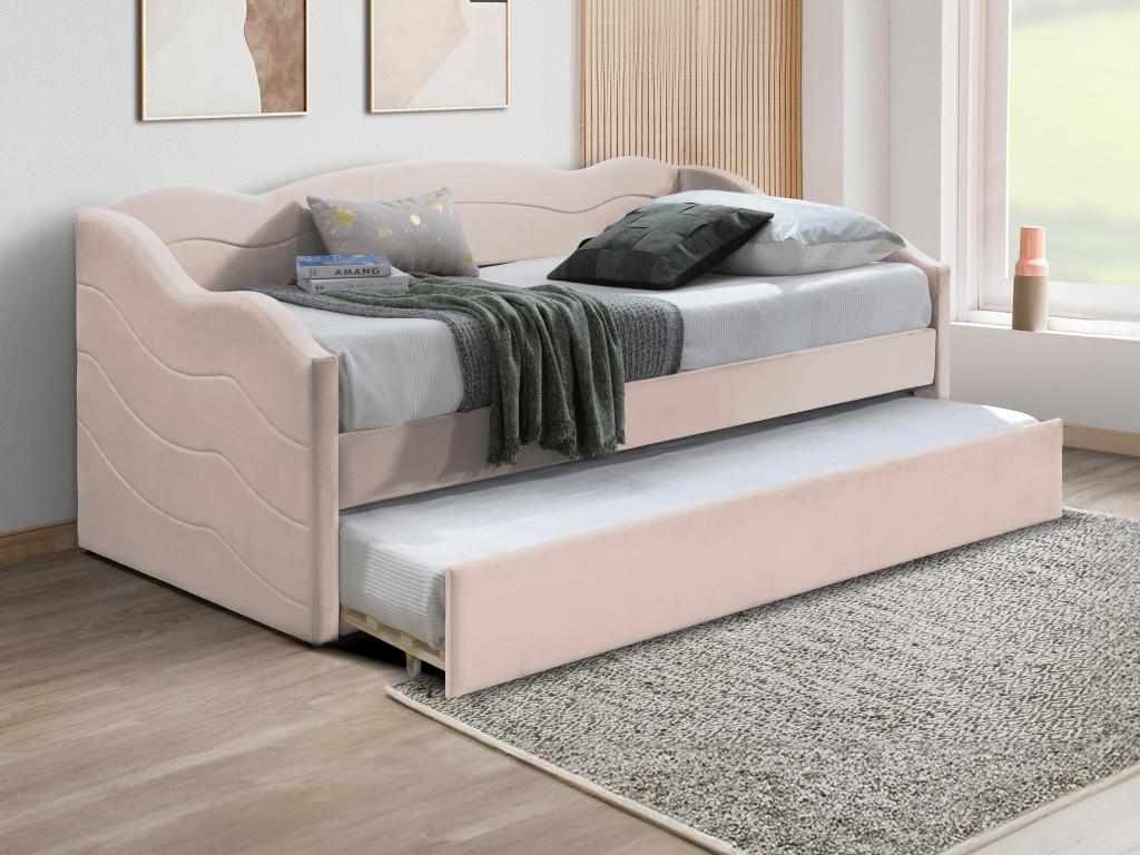 Letto divano a scomparsa 2 x 90 x 190 cm Velluto Rosa - LENVIA | Leroy ...