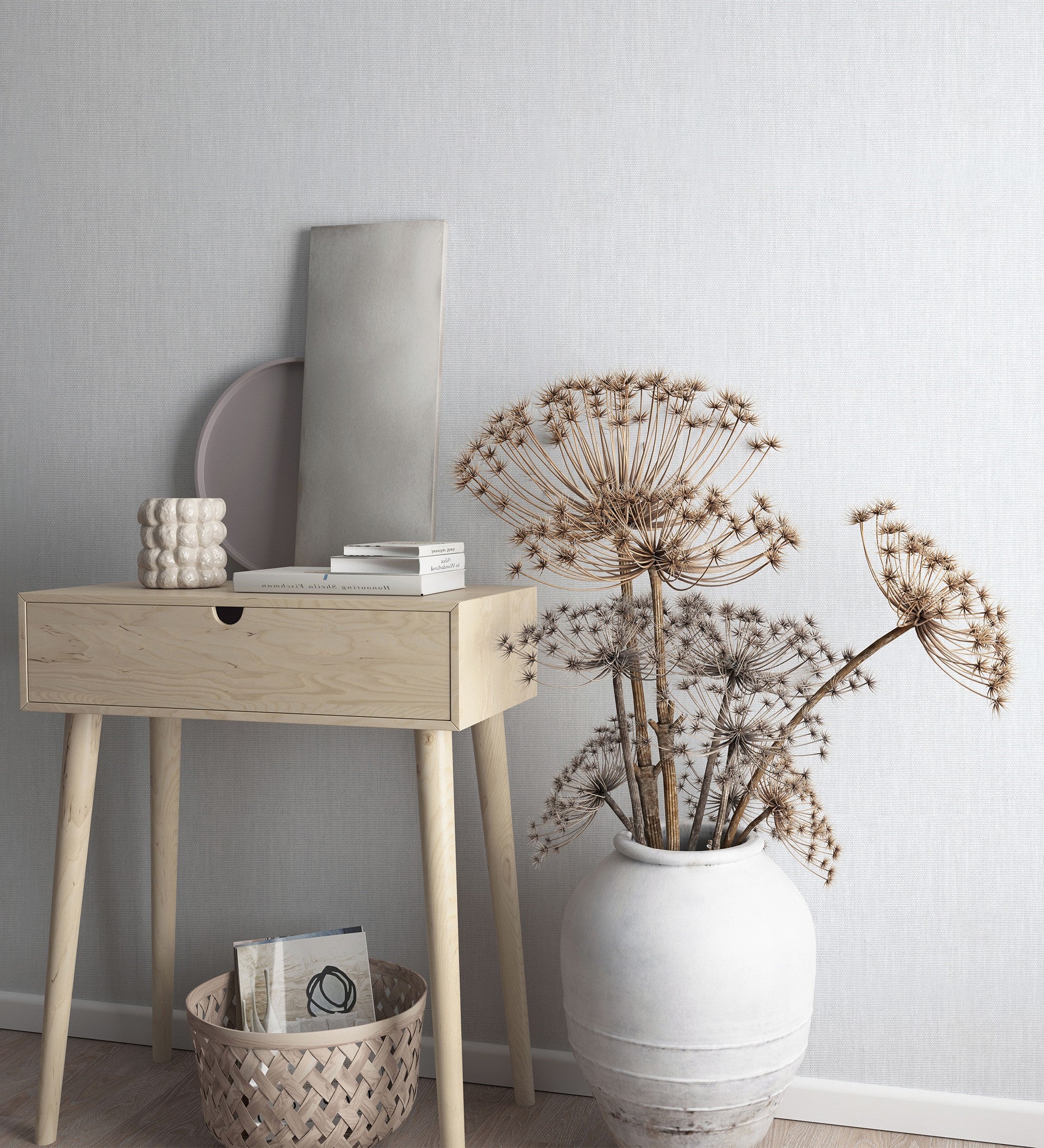 Papel pintado efecto textil gris claro con textura en relieve - Renzo ...