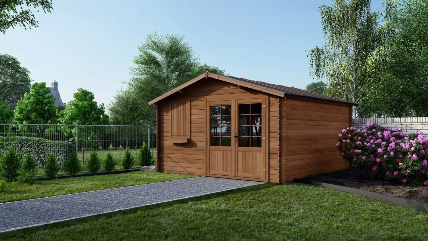 Abri de jardin en bois - 16m2 - 4x4m - Traité - Ep. 28mm - Couleur: marron - DOM181 - ALTANKA ...