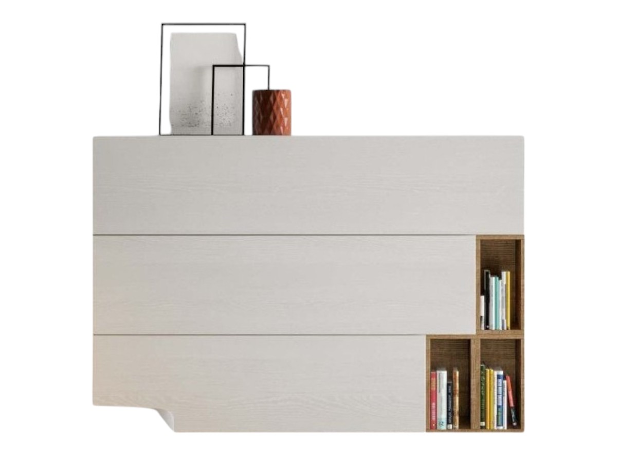 Meuble modulable fixe ou suspendu blanc et chênes clair Ela - 6 piéces ...