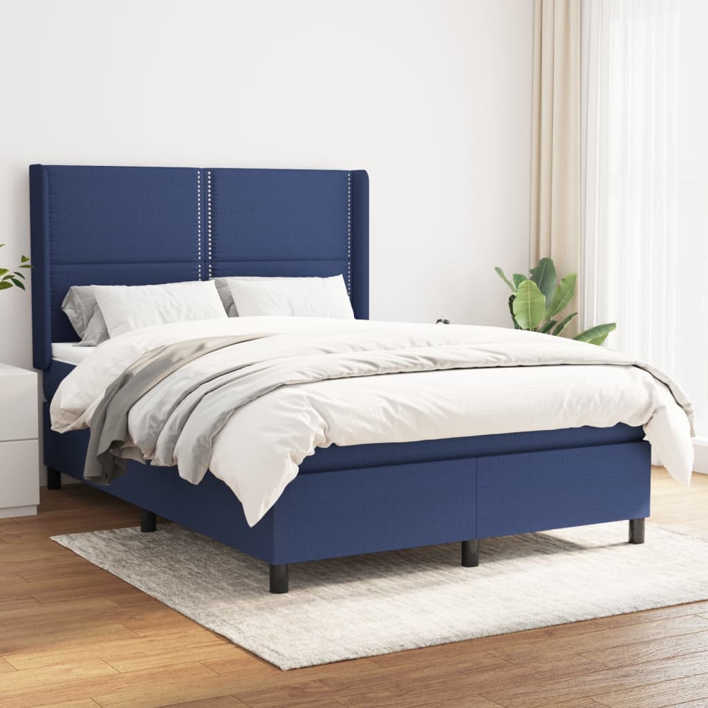 Lit à sommier tapissier avec matelas Bleu 140x190 cm Tissu | Leroy Merlin