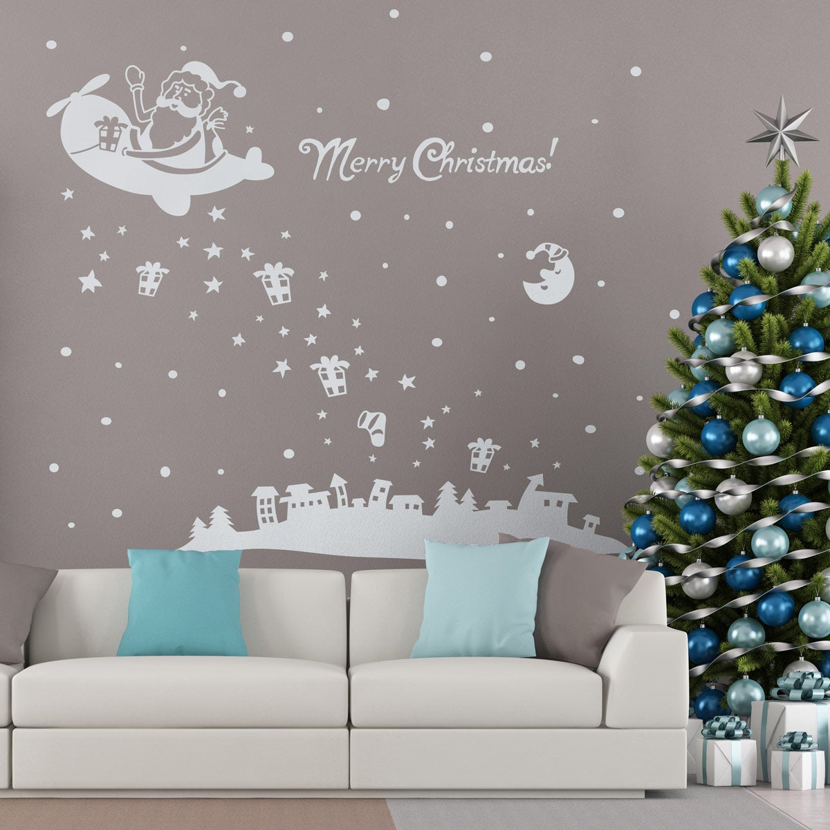Sticker Ambiance merry christmas - 100x65cm - argent - Autocollants ...