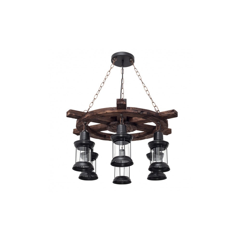 Lampe à Suspension Rustique Cortijo 6xe27 Finition Marron FABRILAMP ...