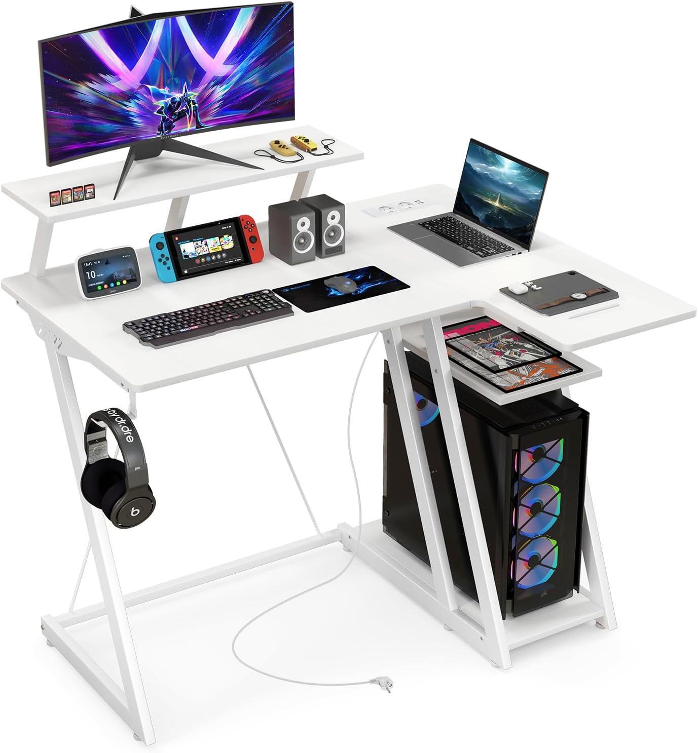 Bureau Gaming d'angle 107 x 80 cm, Bureau d'ordinateur en Forme de L ...