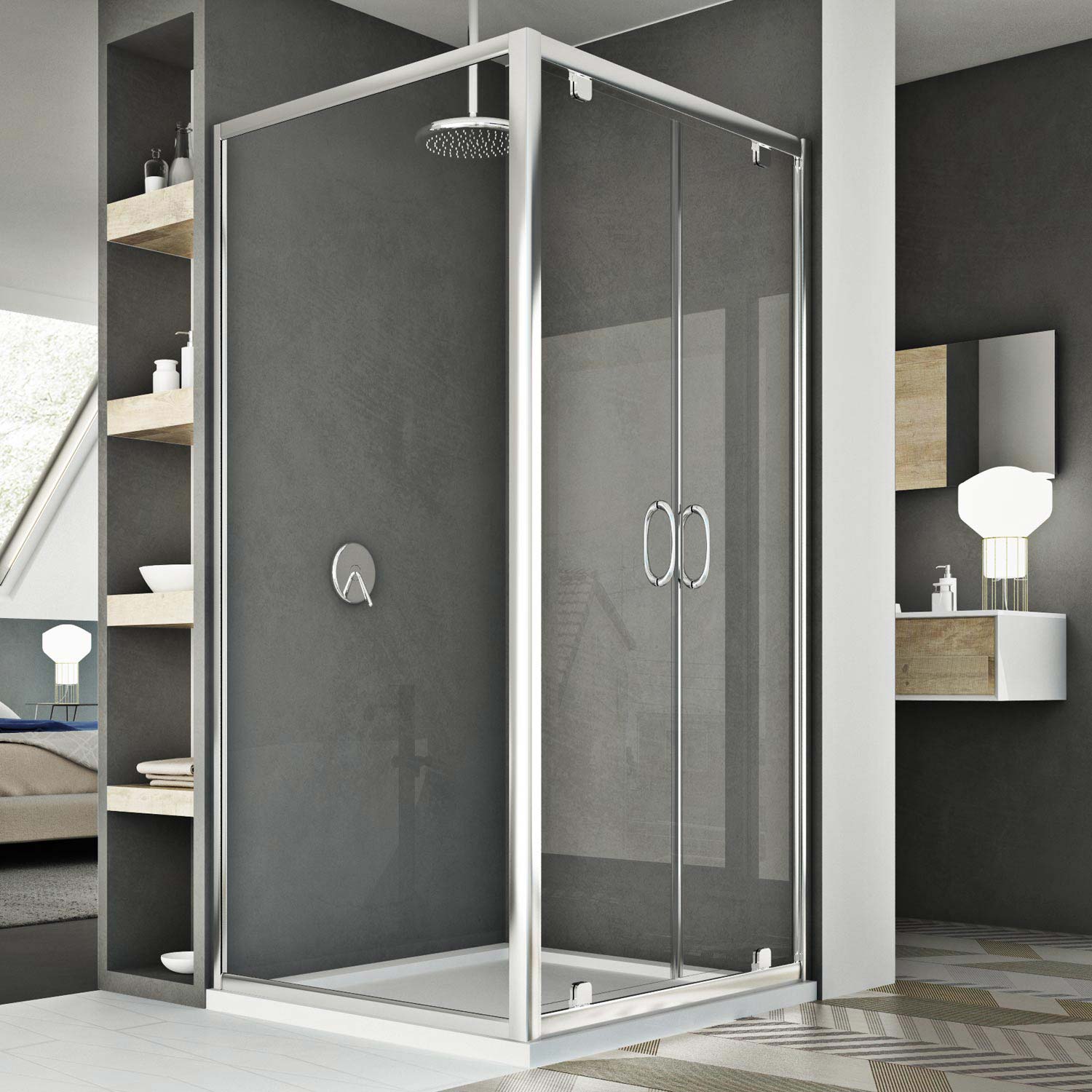Cabine Douche 90x100 AP. 100 CM H185 trasparente modèle Sintesi Duo 2 ...