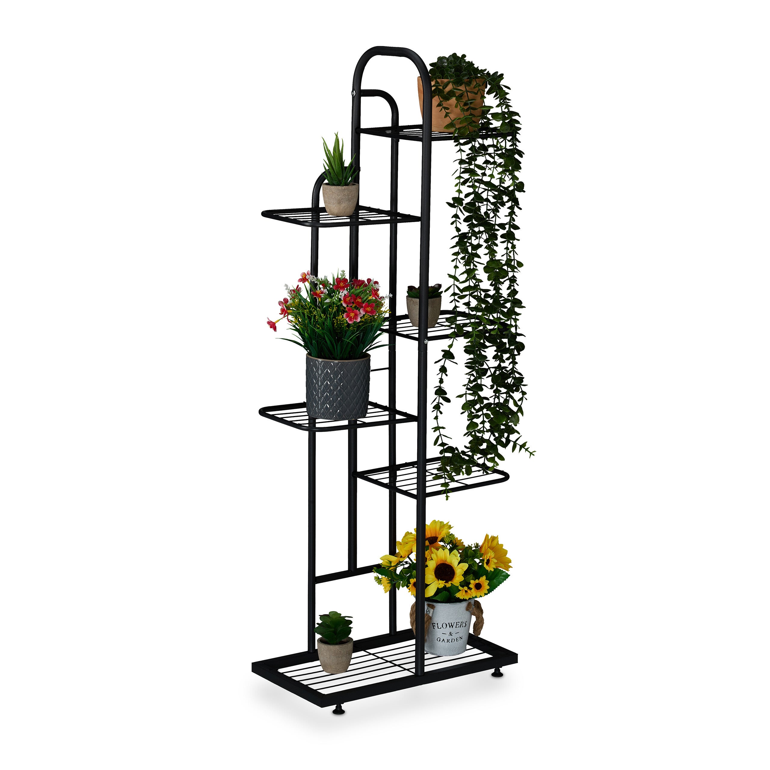 Étagère à plantes, 6 niveaux spacieux, pour 7 pots, métallique, H x L x ...