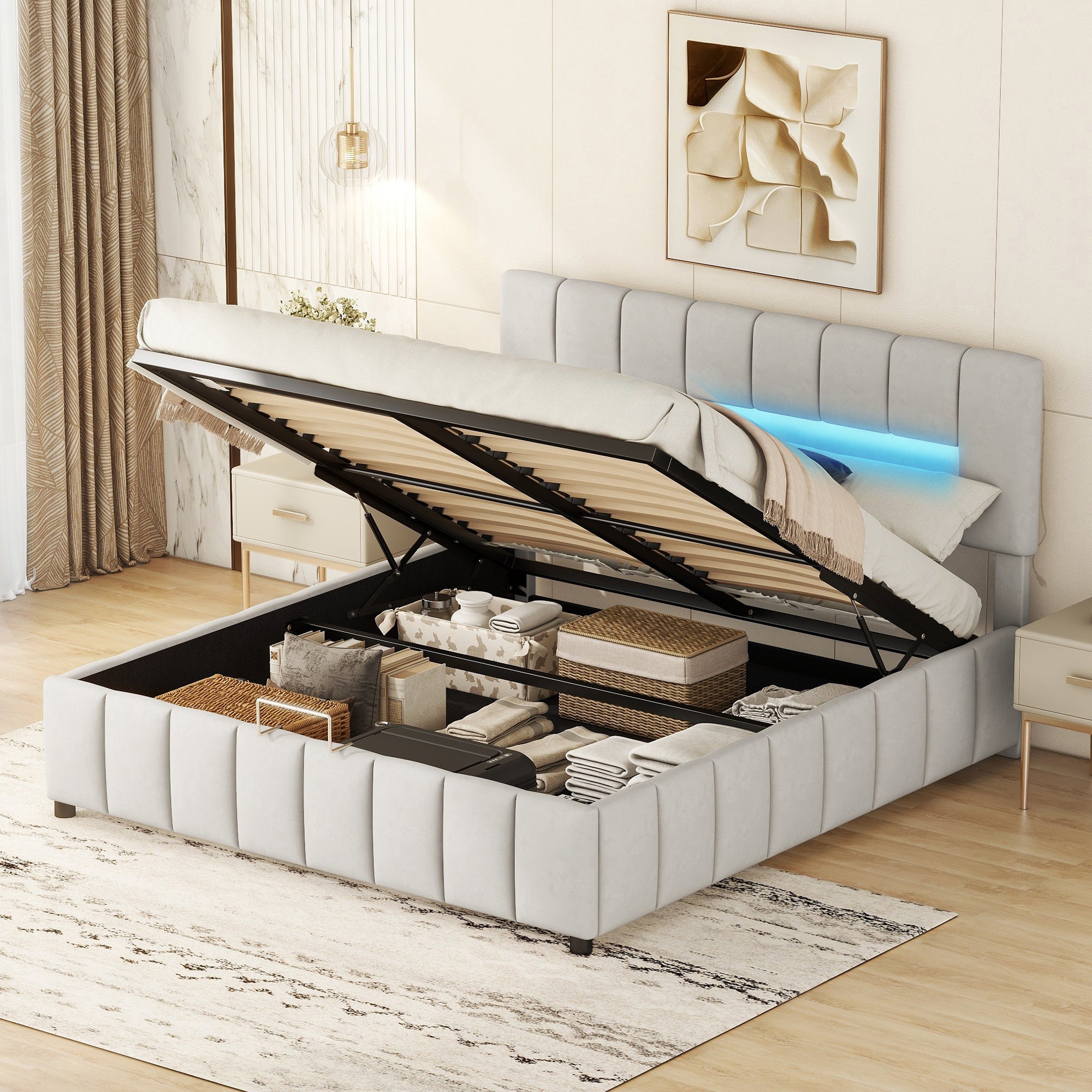 Lit coffre, lit plateforme avec éclairage LED, cadre de lit moderne ...