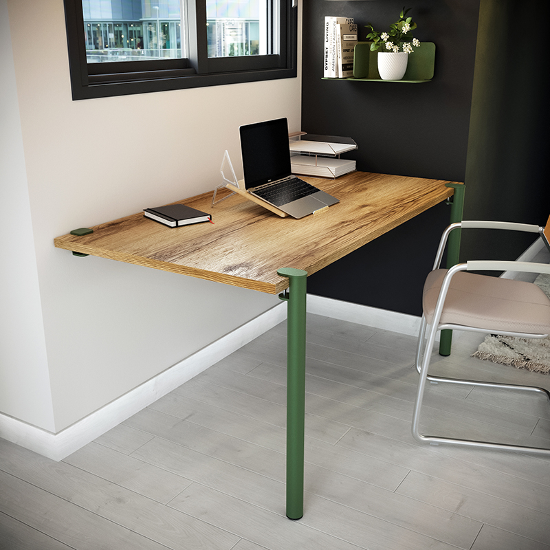 Table murale DECO-GEM, 4/5 pers. Décor chêne clair, pieds et supports ...