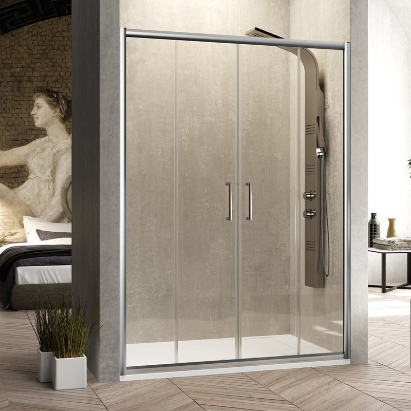 Paroi de Douche 2 Fixes + 2 Portes Coulissantes BELLA – Verre Trempé 6 ...