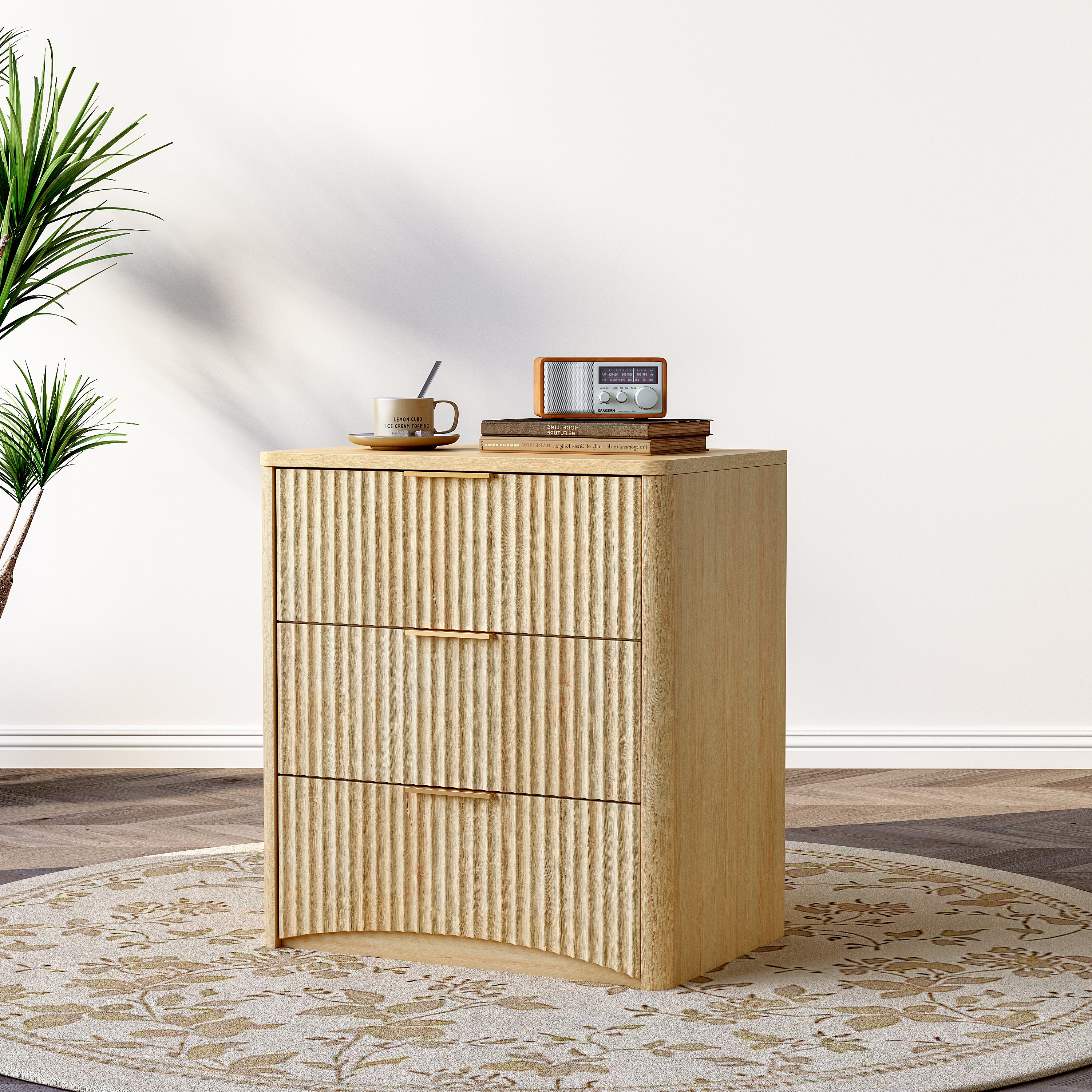 Table de chevet classique avec 3 tiroirs spacieux – Design rainuré ...
