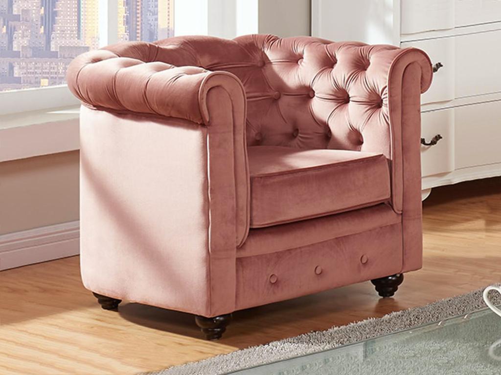 Fauteuil CHESTERFIELD - Velours rose pastel | Leroy Merlin