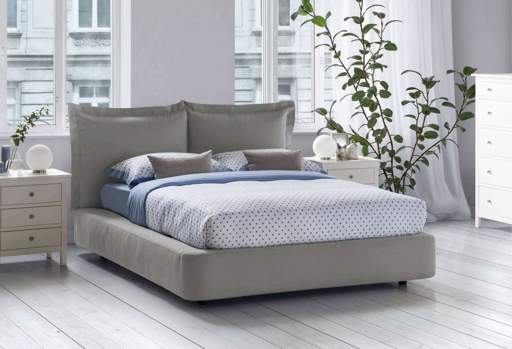 Cama doble Cornelia, Cama contenedor con revestimiento de tela, 100% ...