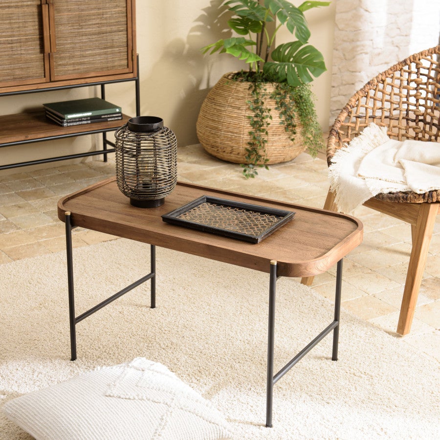 ALIDA - Table basse ovale 85x43cm plateau en bois de teck recyclé ...
