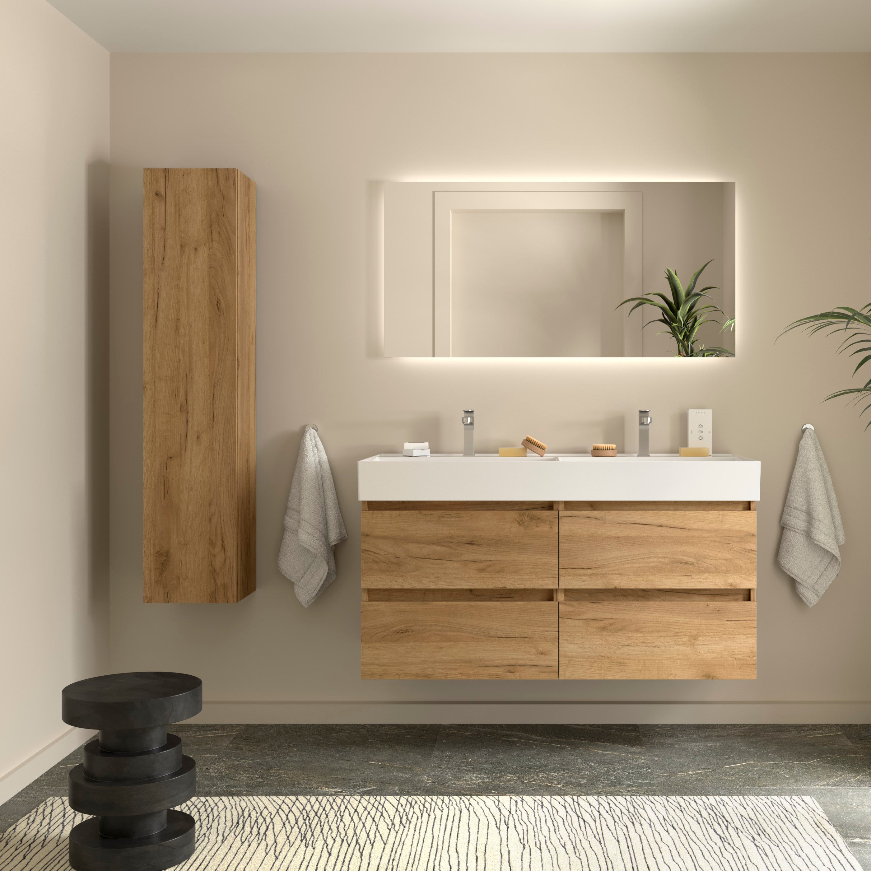 Mueble de Baño BEQUIA 120cm Roble | Lavabo Veneto Porcelana | Leroy Merlin