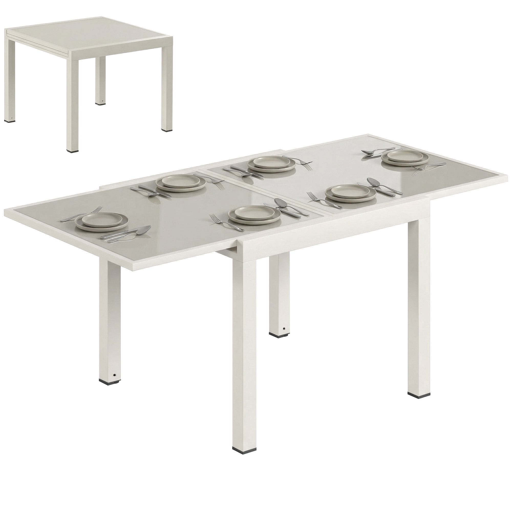 Table d'extérieur extensible en aluminium, plateau en verre trempé ...