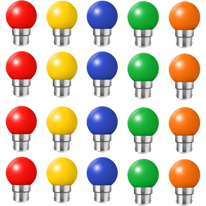 Lot de 20 ampoules led couleur b22 ampoules baïonnette 2w Rouge, Jaune ...
