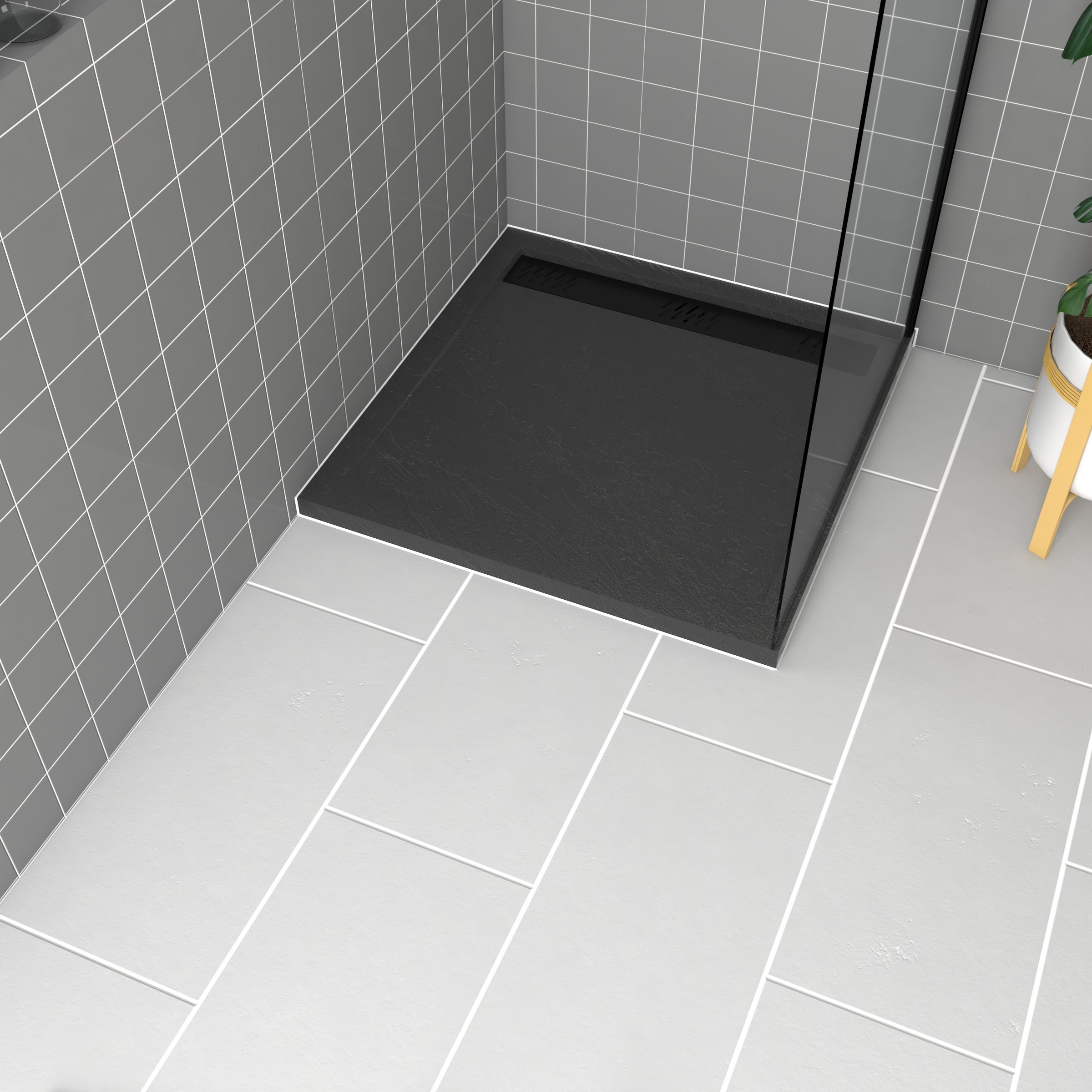 Plato ducha gris 80x80x4 + Rejillas Cromo y Negro Mate | Leroy Merlin