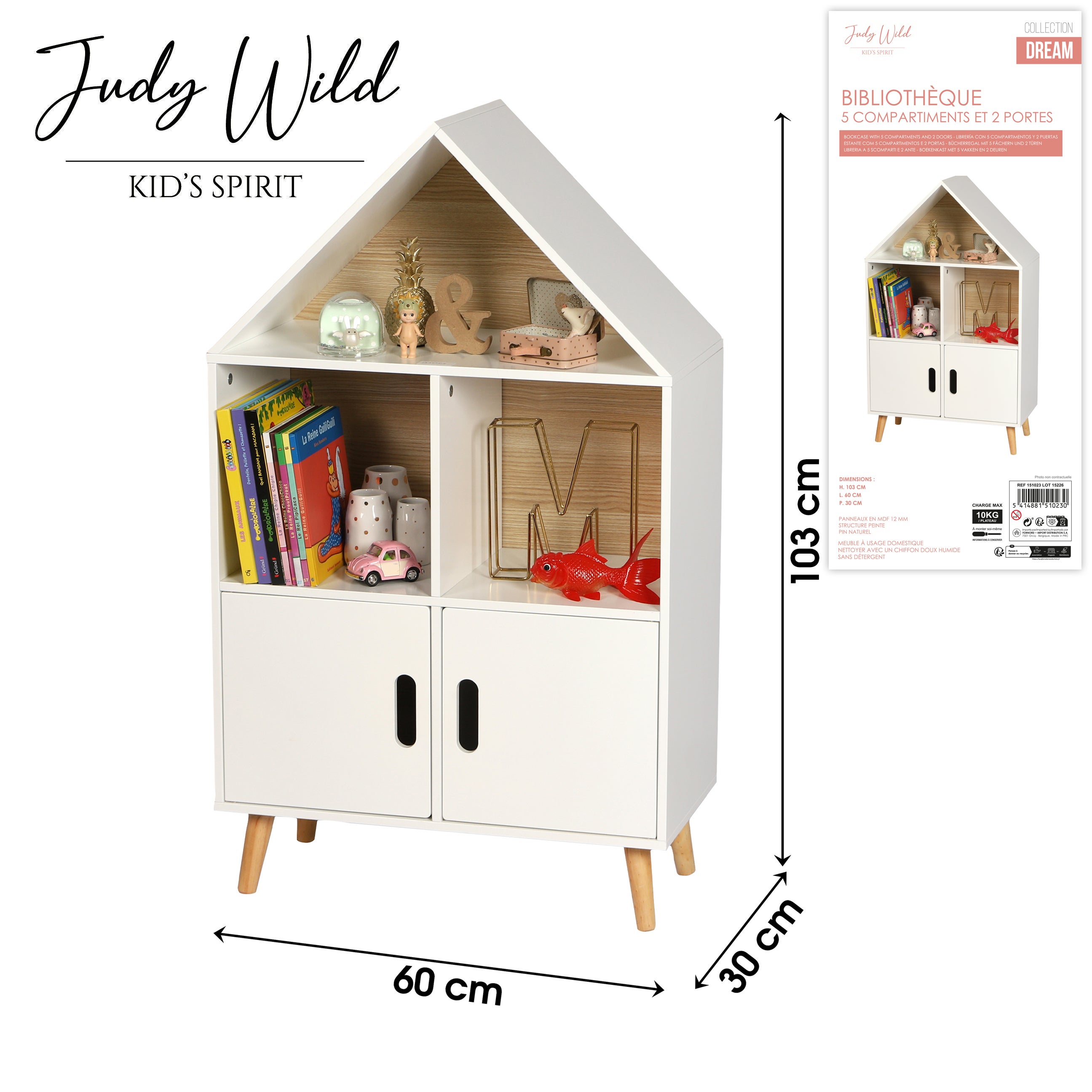 JUDY WILD "DREAM" BIBLIOTHEQUE MAISON 5 COMPARTIMENTS ET 2 PORTES ...